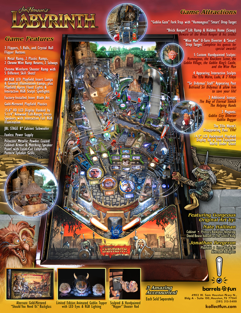 BARRELS of FUN Jim Henson's LABYRINTH Pinball Machine for sale! | COIN ...